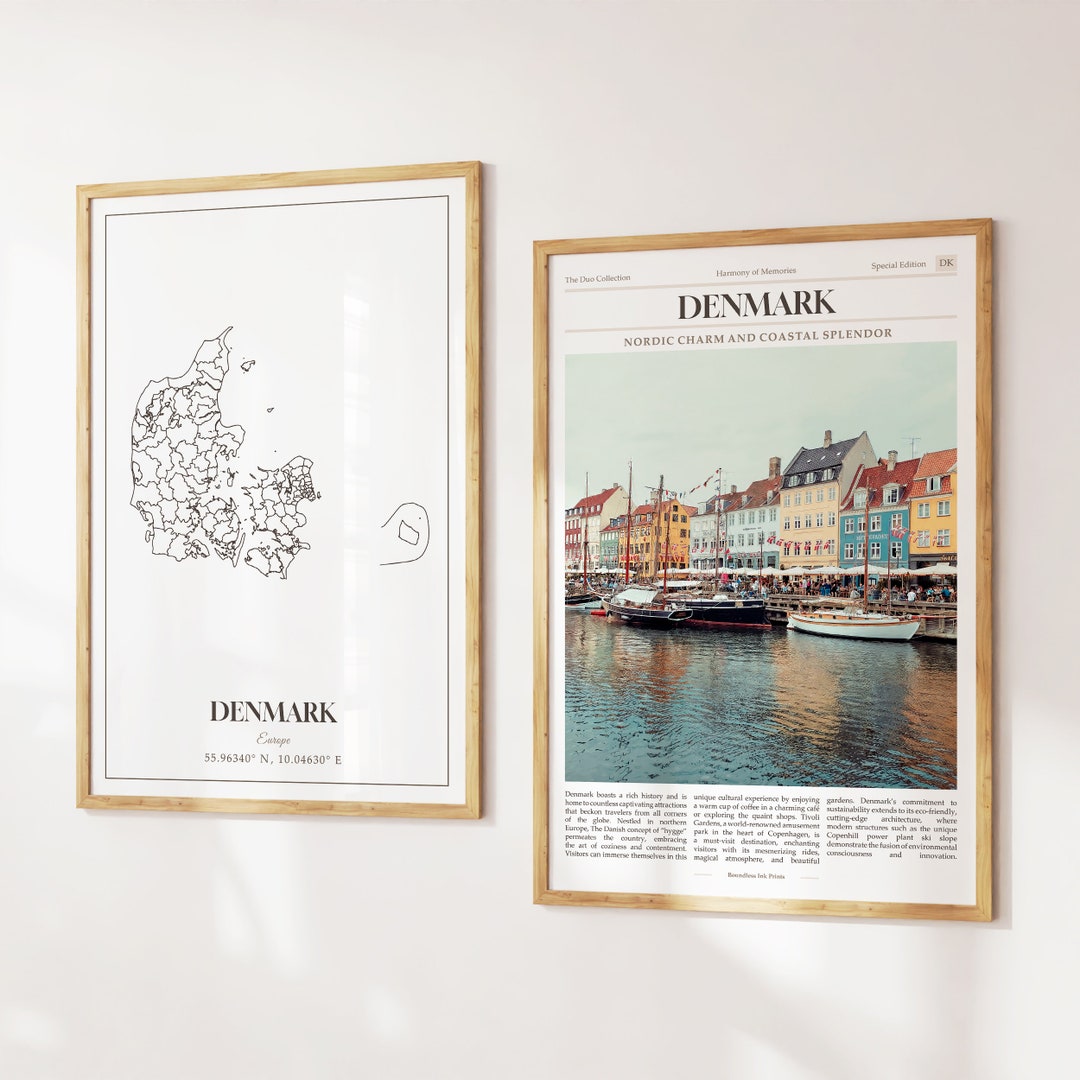 Denmark Prints Set of 2, Denmark Map, Denmark Poster Photo, Denmark ...