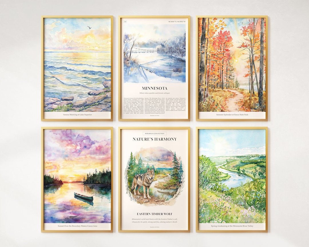 Watercolor Minnesota Prints Set of 6, Colorful Minnesota Posters ...