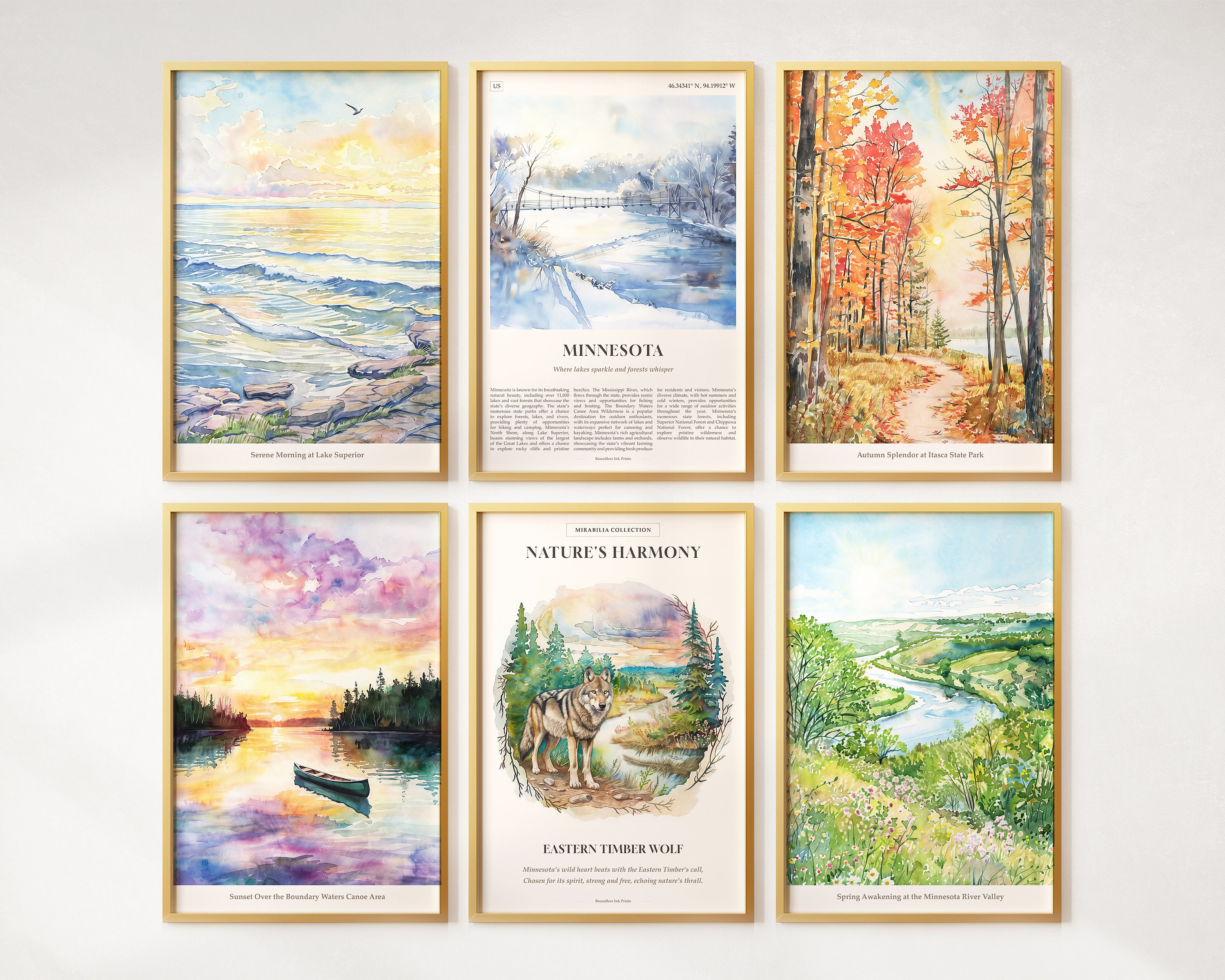 Watercolor Minnesota Prints Set of 6, Colorful Minnesota Posters ...