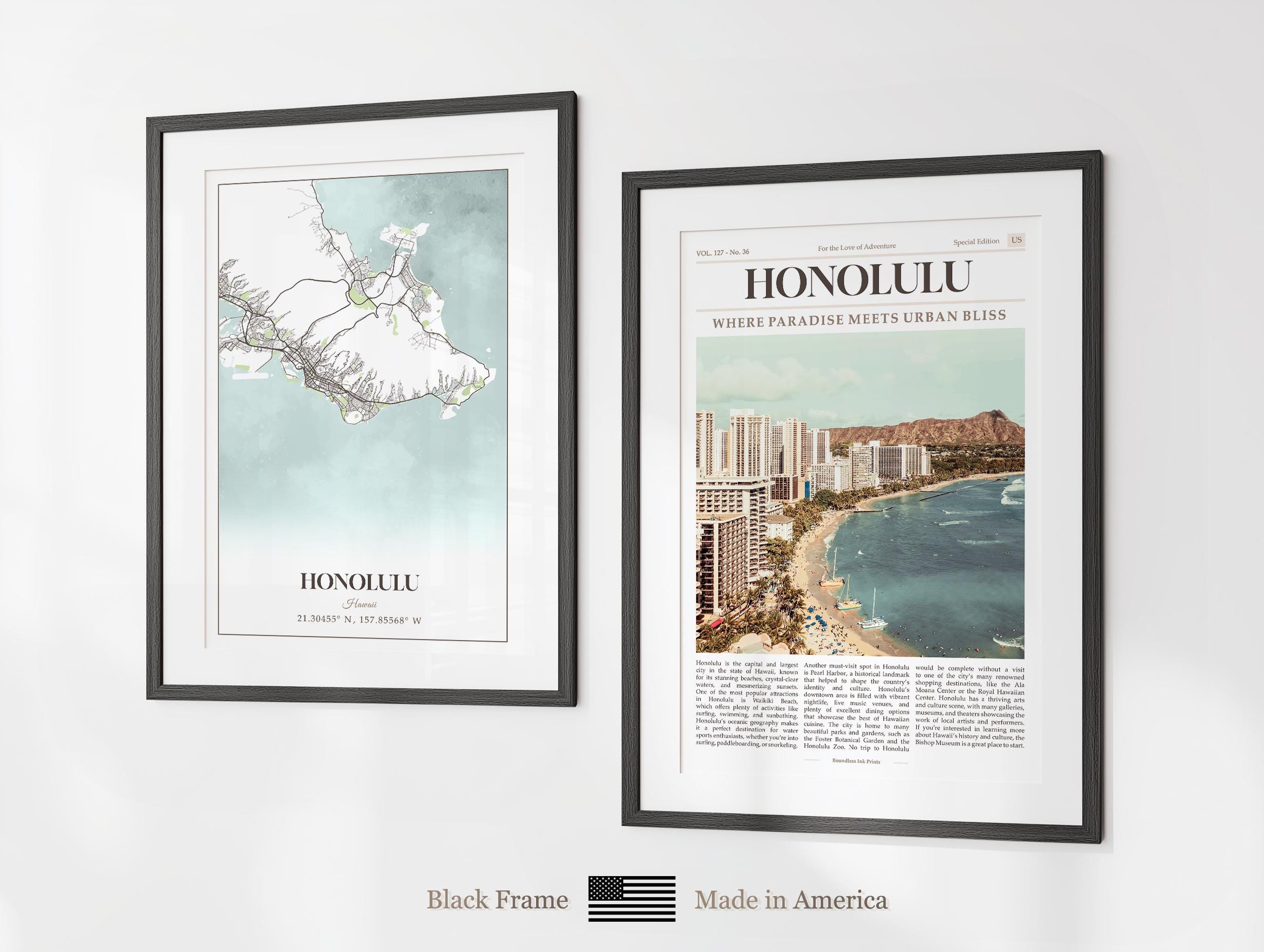 Honolulu City Prints Set of 6, Honolulu Photo Poster, Honolulu Map ...