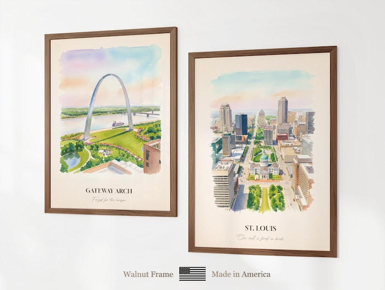 St. Louis MO Watercolor Prints Gallery Wall, Colorful St. Louis ...
