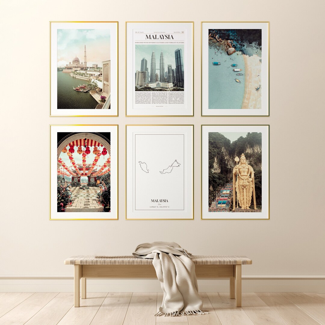 Malaysia Prints Set of 6, Malaysia Poster Photos, Malaysia Map ...