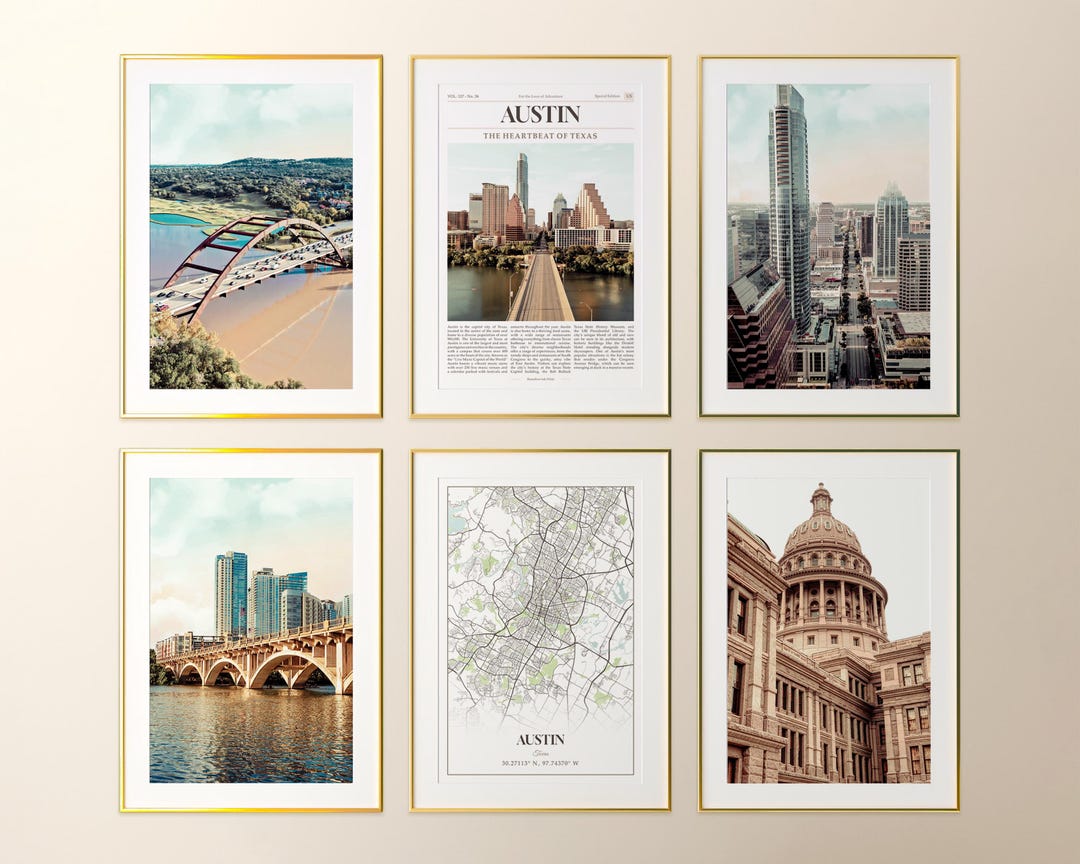 Austin Prints Set of 6, Austin Poster Photos, Austin Map, Austin Wall ...