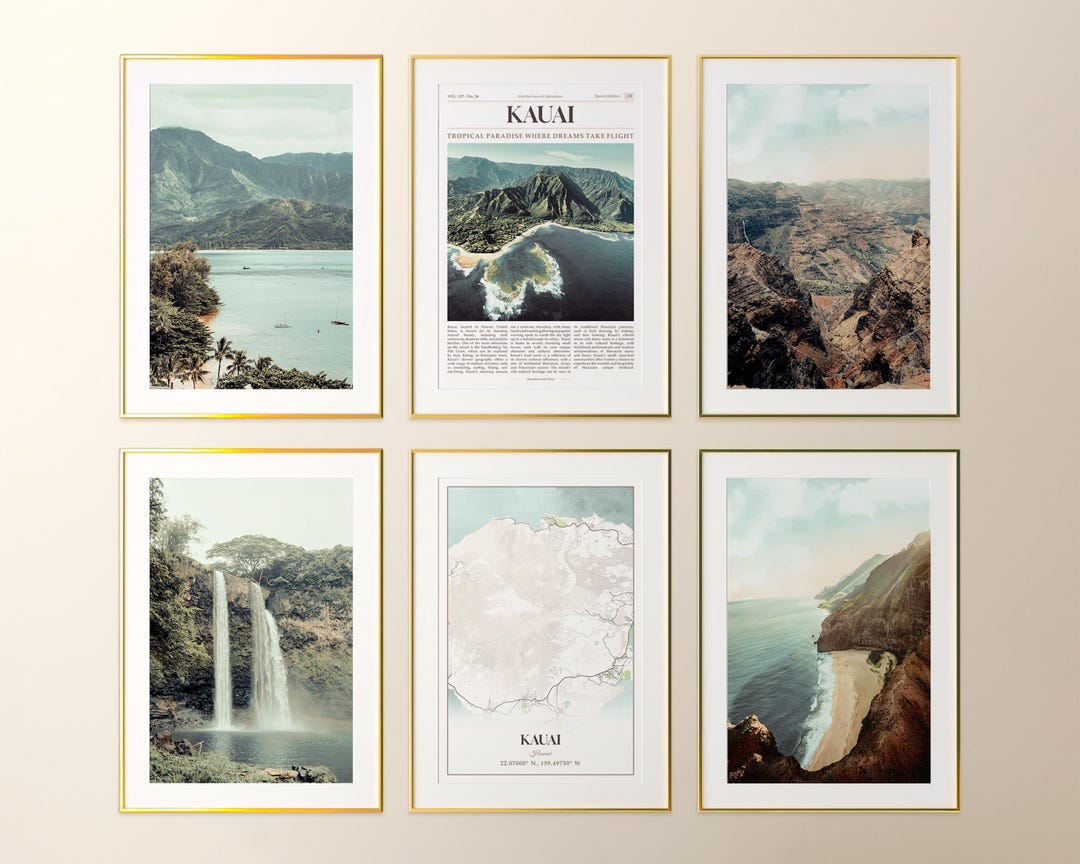 Kauai Prints Set of 6, Kauai Poster Photos, Kauai Map, Kauai Wall Art ...