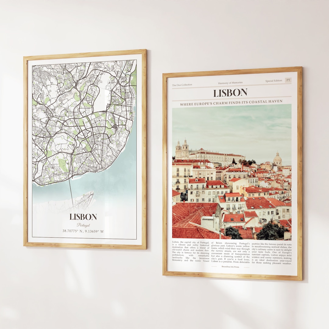 Lisbon City Prints Set of 2, Lisbon Map, Lisbon Poster Photo, Lisbon ...