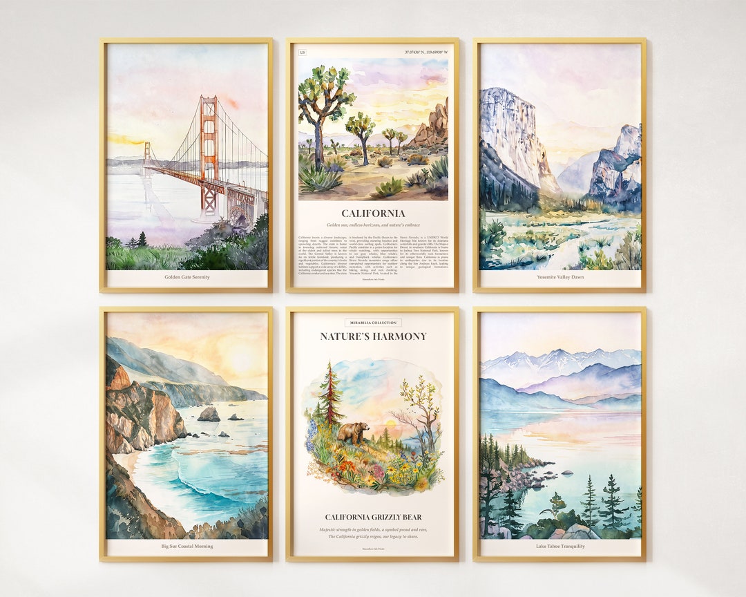 Watercolor California Prints Set of 6, Colorful California Posters ...