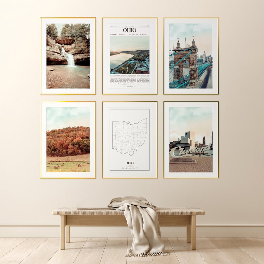 Ohio State Prints Set of 6, Ohio Photo Poster, Ohio Map, Ohio Wall Art ...