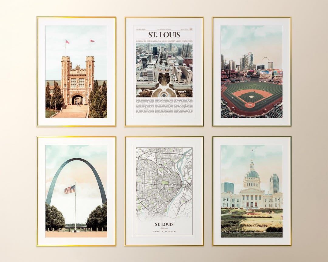 St. Louis Prints Set of 6, St. Louis Poster Photos, St. Louis Map, St ...