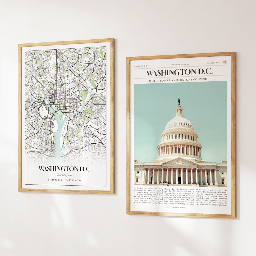 Washington D.C. City Prints Set of 2, Washington D.C. Map, Washington D ...