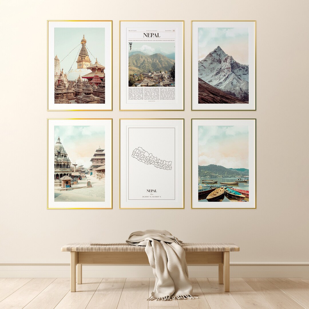 Nepal Prints Set of 6, Nepal Poster Photos, Nepal Map, Nepal Wall Art ...