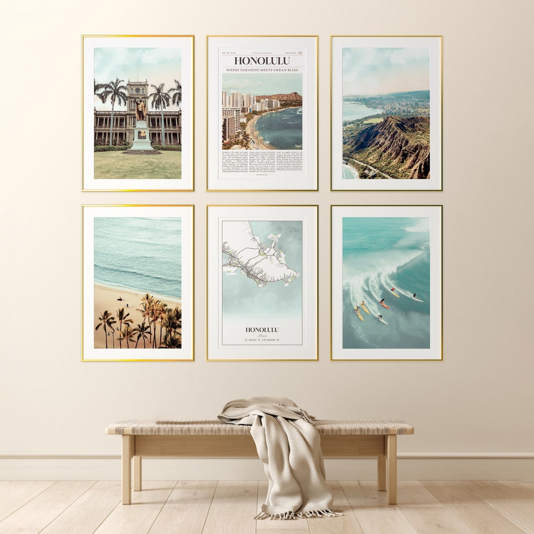 Honolulu City Prints Set of 6, Honolulu Photo Poster, Honolulu Map ...