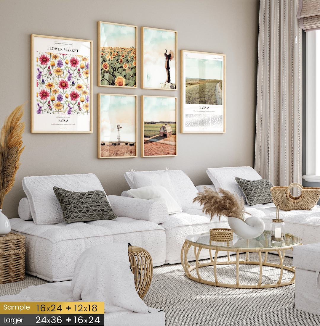 Kansas Flower Market, Kansas State Prints Set of 6, Kansas Poster ...