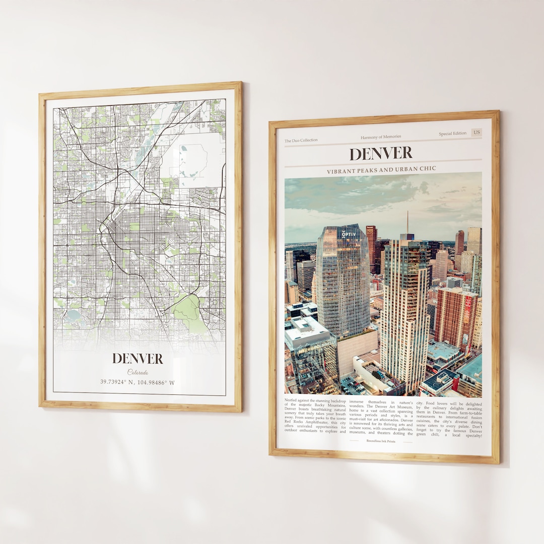 Denver City Prints Set of 2, Denver Map, Denver Poster Photo, Denver ...