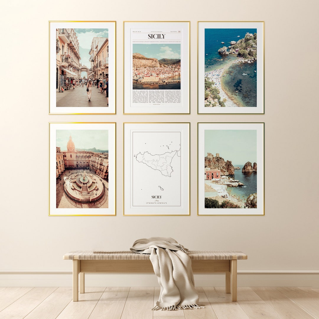 Sicily Prints Set of 6, Sicily Poster Photos, Sicily Map, Sicily Wall ...
