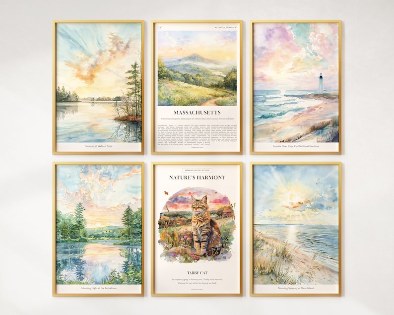 Watercolor Massachusetts Prints Set of 6, Colorful Massachusetts ...