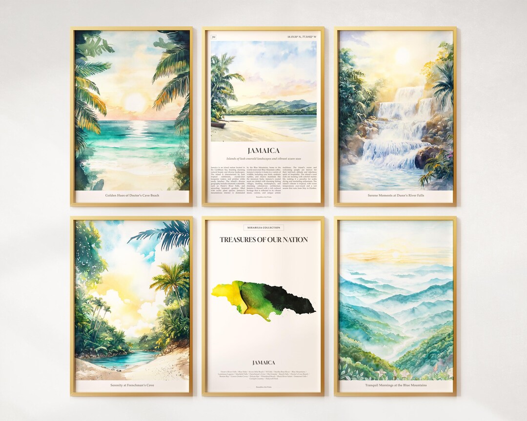 Watercolor Jamaica Prints Set of 6, Colorful Jamaica Posters, Jamaica ...