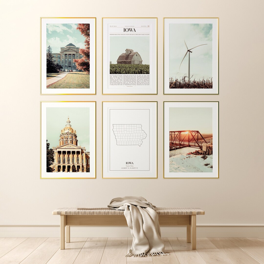 Iowa State Prints Set of 6, Iowa Poster Photos, Iowa Map, Iowa Wall Art ...