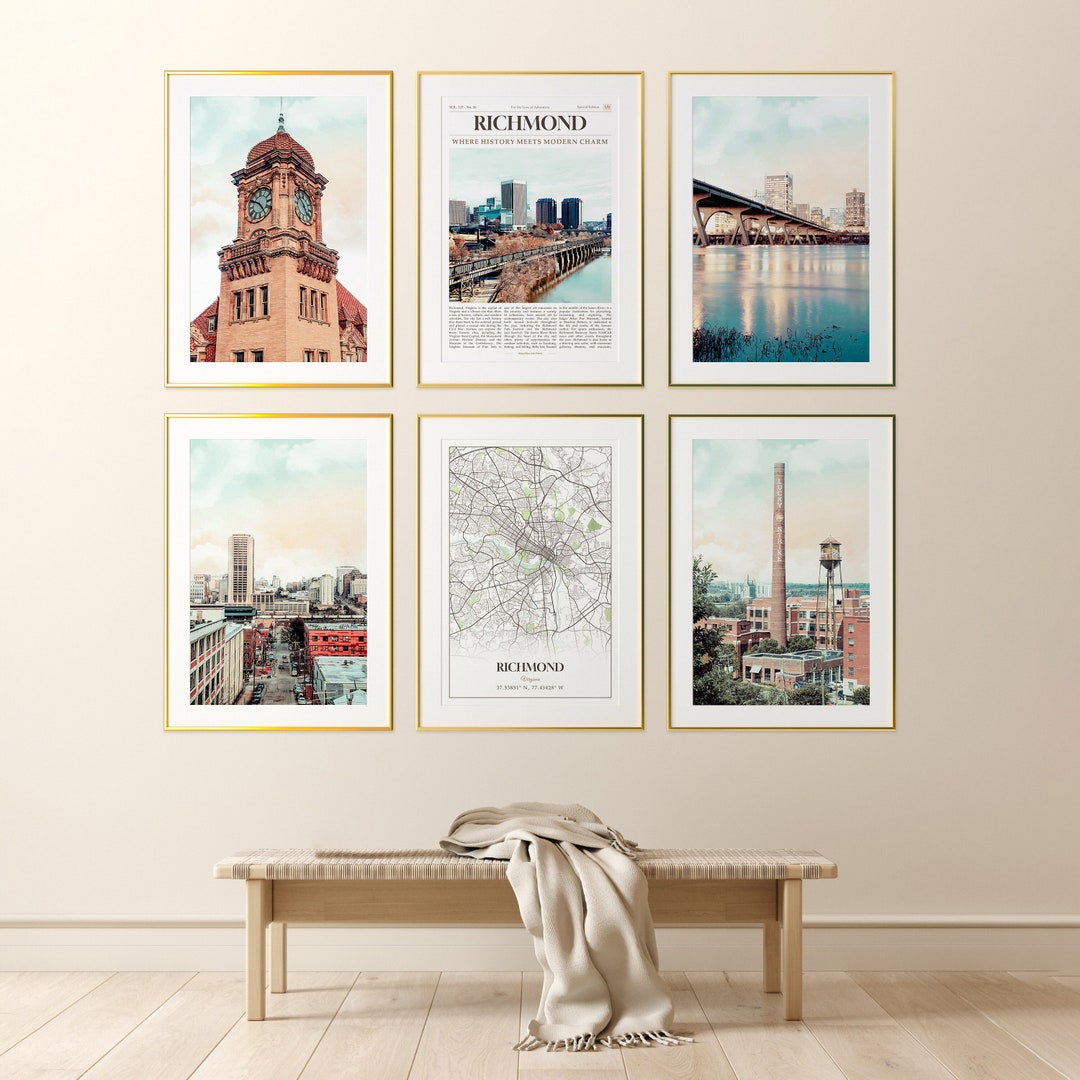 Richmond City Prints Set of 6, Richmond Photo Poster, Richmond Map ...