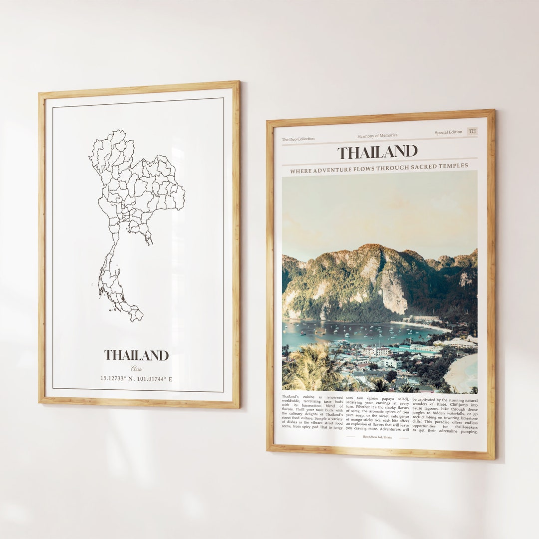 Thailand Prints Set of 2, Thailand Map, Thailand Poster Photo, Thailand ...