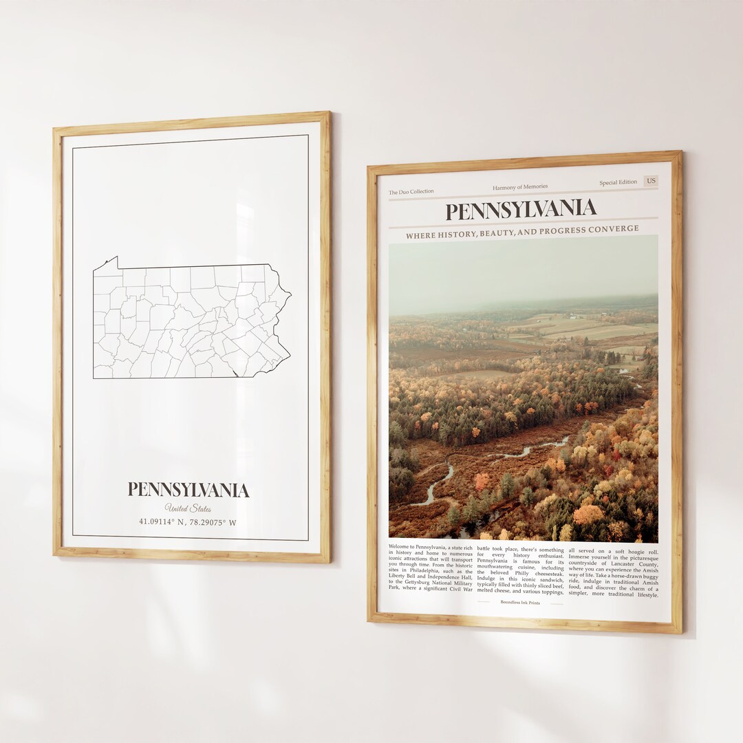 Pennsylvania State Prints Set of 2, Pennsylvania Map, Pennsylvania ...