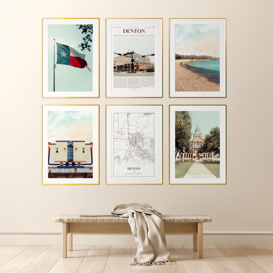 Denton City Prints Set of 6, Denton Poster Photos, Denton Map, Denton ...