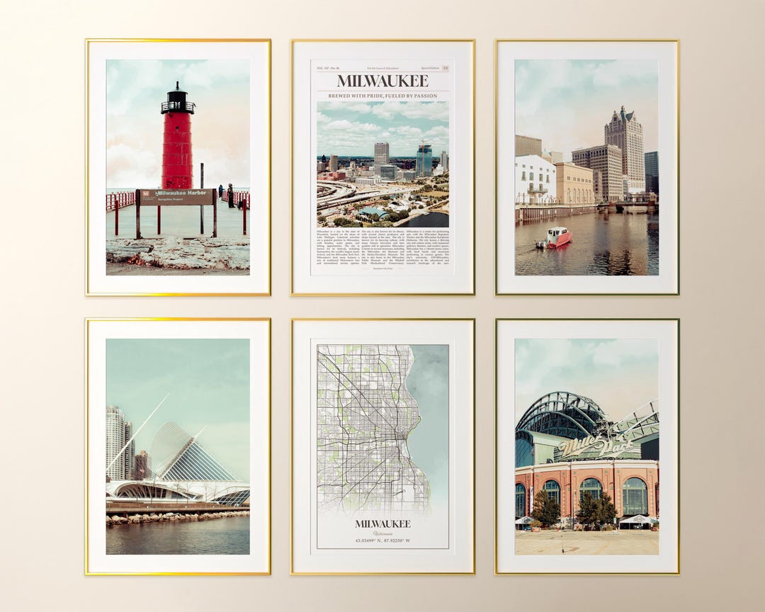 Milwaukee Prints Set of 6, Milwaukee Poster Photos, Milwaukee Map ...