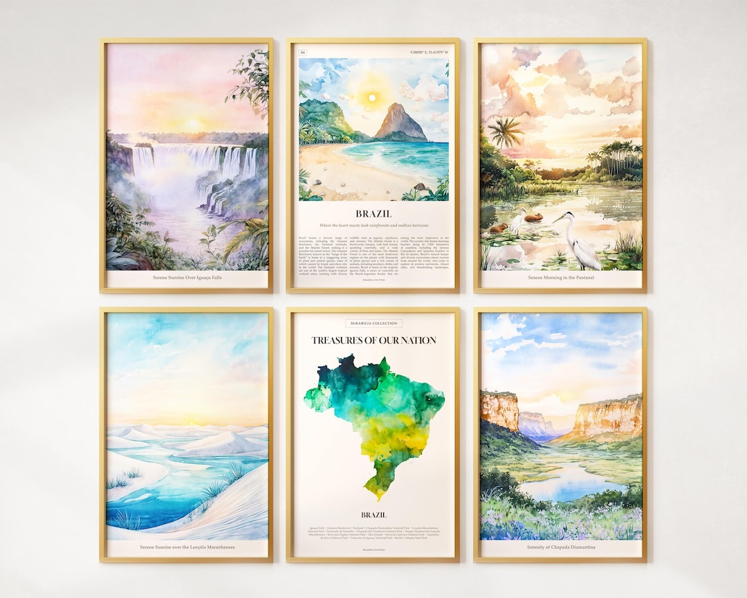 Watercolor Brazil Prints Set of 6, Colorful Brazil Posters, Brazil Wall ...