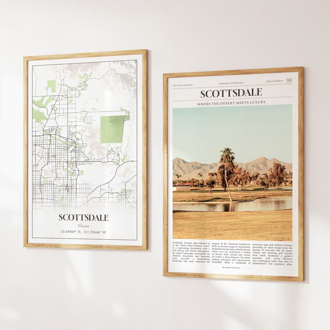 Scottsdale City Prints Set of 2, Scottsdale Map, Scottsdale Poster ...
