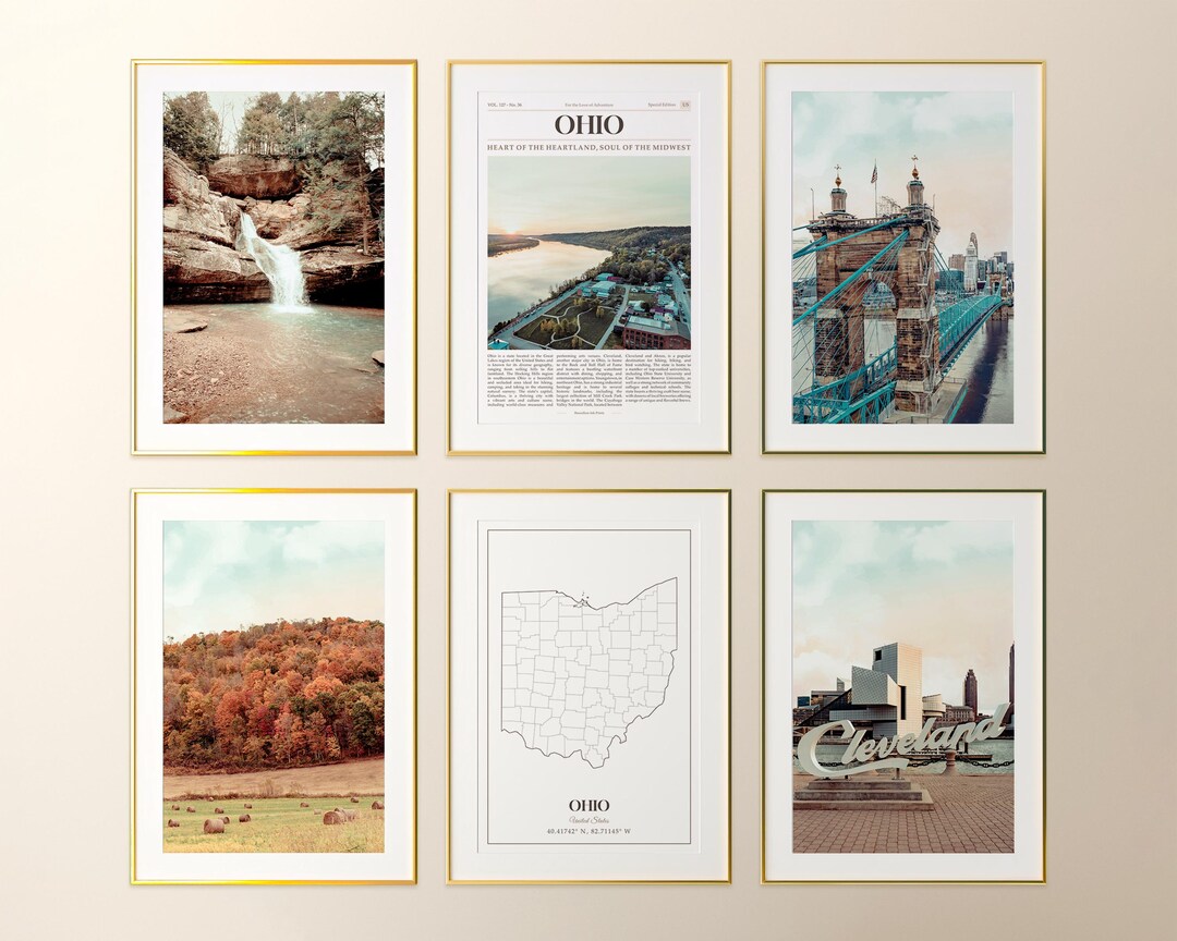 Ohio State Prints Set of 6, Ohio Photo Poster, Ohio Map, Ohio Wall Art ...
