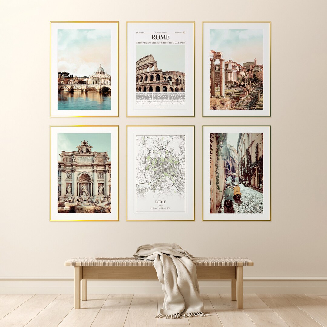 Rome City Prints Set of 6, Rome Photo Poster, Rome Map, Rome Wall Art ...