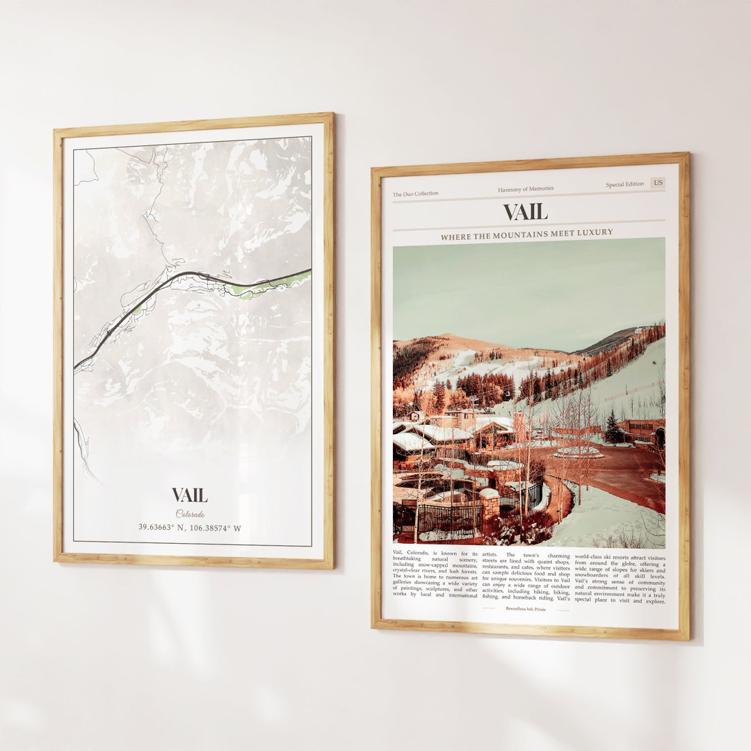 Vail City Prints Set of 2, Vail Map, Vail Poster Photo, Vail Wall Art ...
