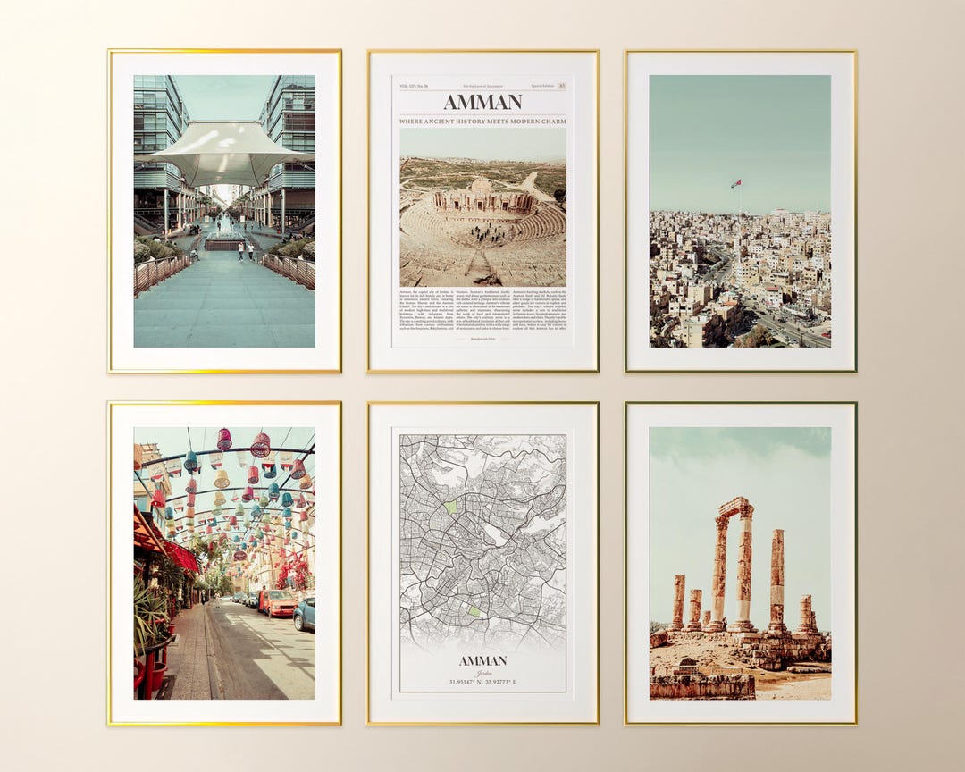 Amman Prints Set of 6, Amman Poster Photos, Amman Map, Amman Wall Art ...