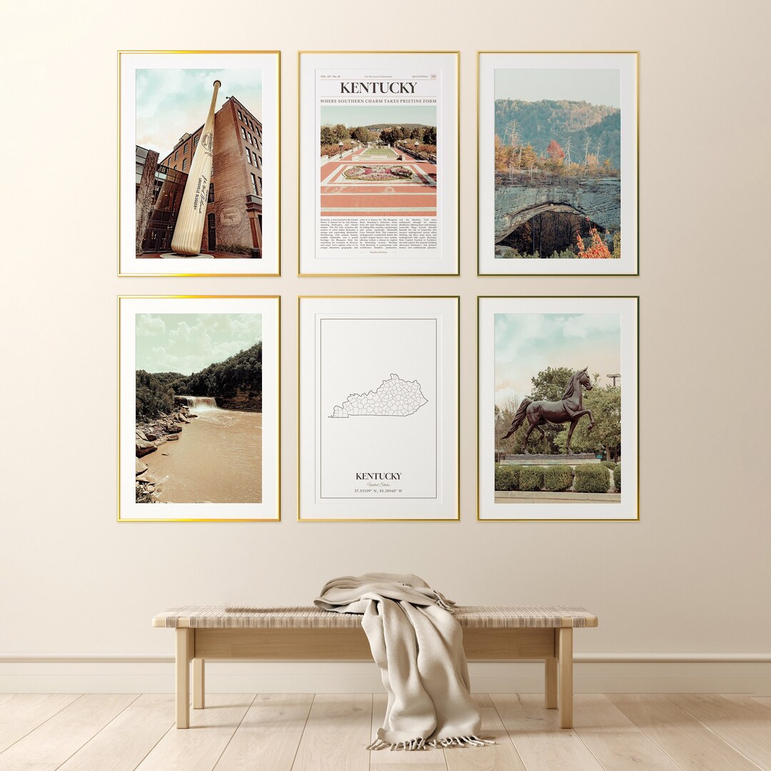 Kentucky State Prints Set of 6, Kentucky Poster Photos, Kentucky Map ...