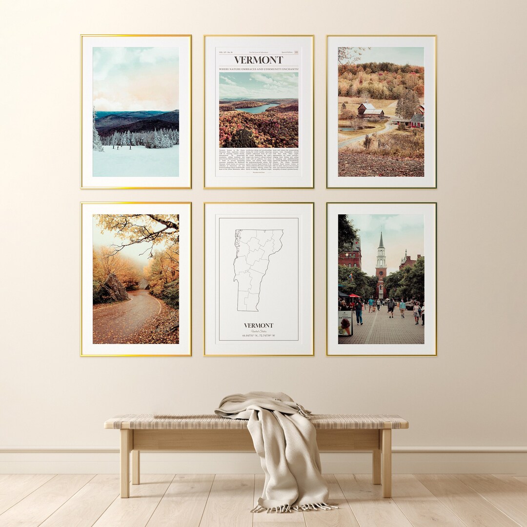Vermont State Prints Set of 6, Vermont Poster Photos, Vermont Map ...