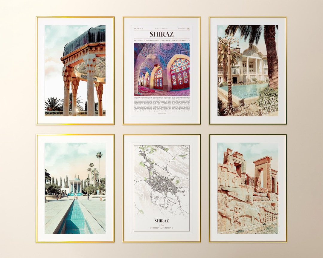 Shiraz City Prints Set of 6, Shiraz Poster Photos, Shiraz Map, Shiraz ...