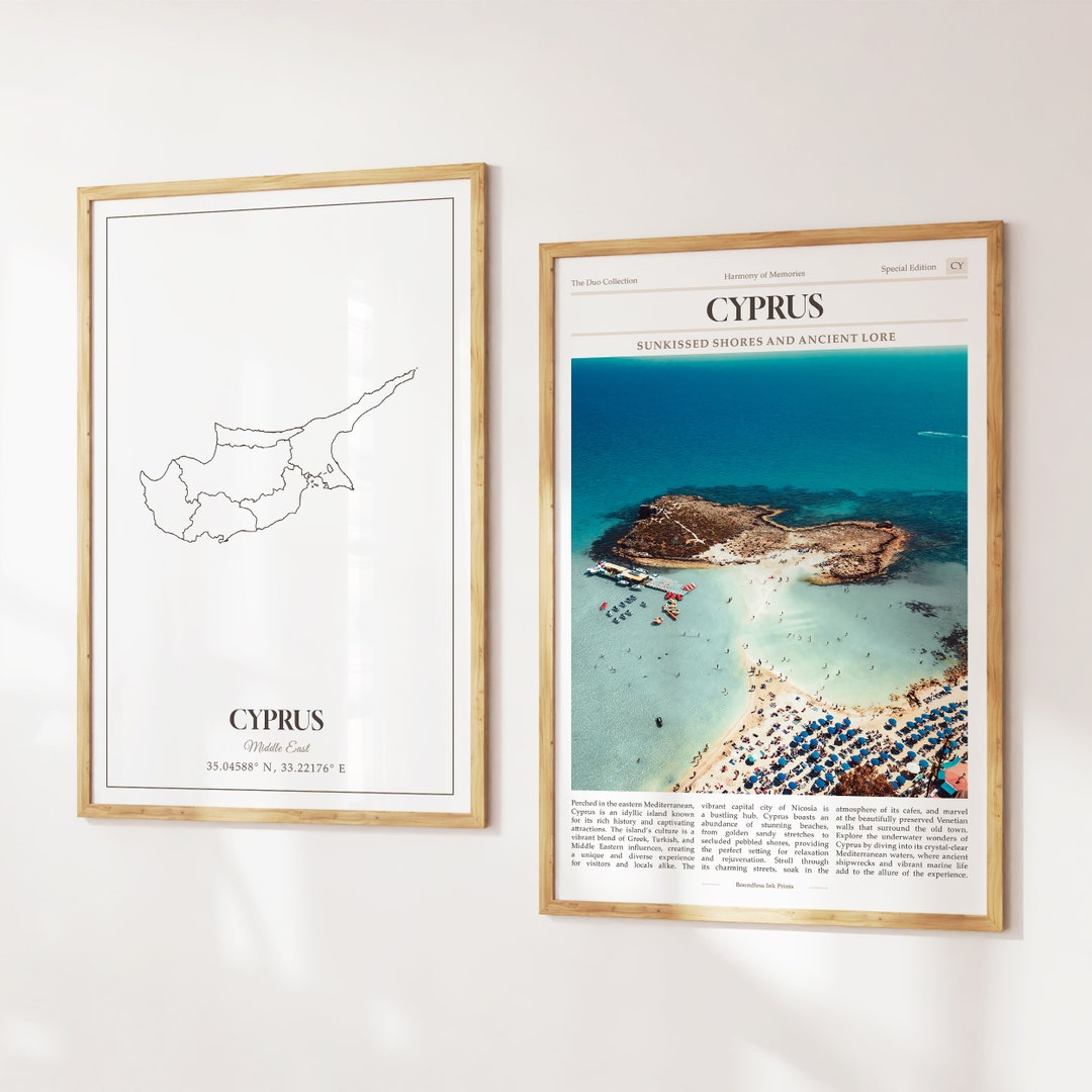 Cyprus Prints Set of 2, Cyprus Map, Cyprus Poster Photo, Cyprus Wall Art, Cyprus Photography ...