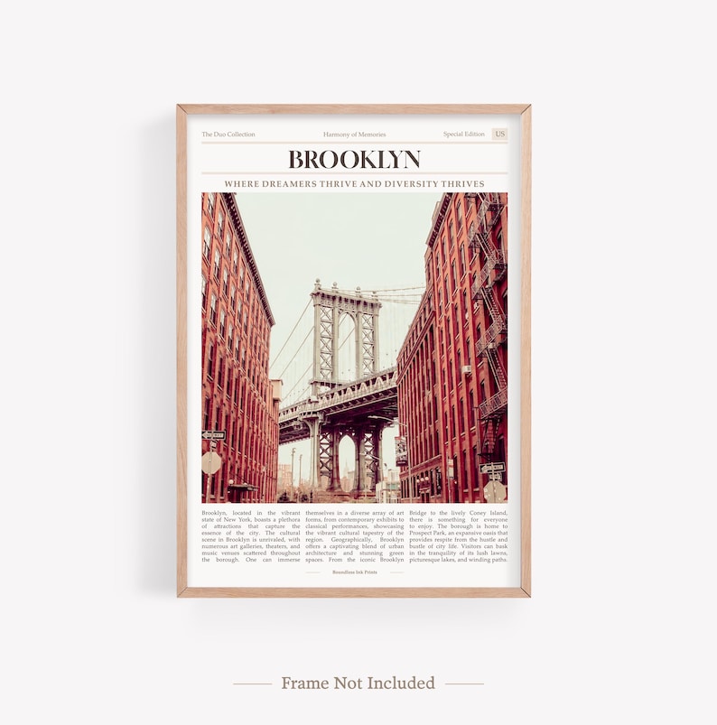 Brooklyn City Prints Set of 2, Brooklyn Map, Brooklyn Poster Photo ...