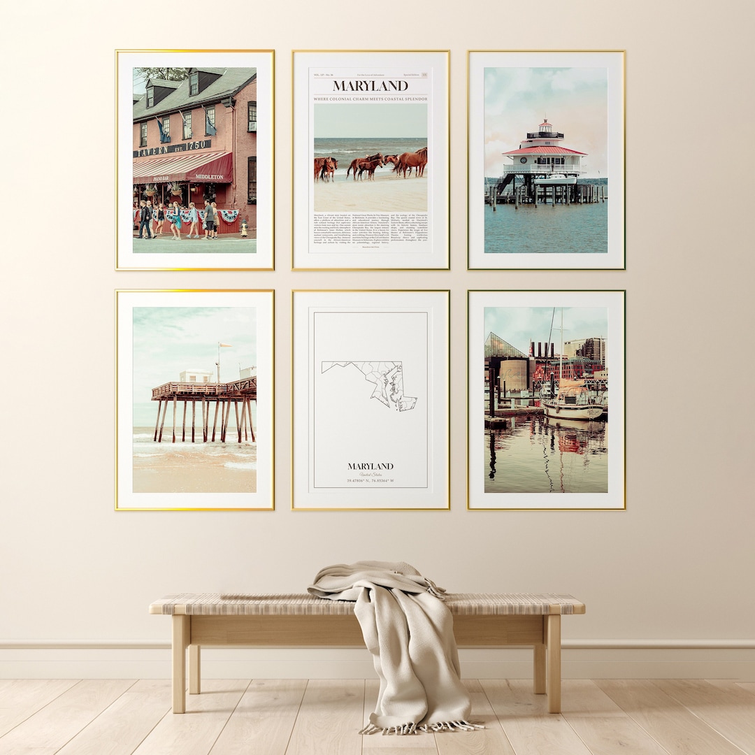 Maryland State Prints Set of 6, Maryland Photo Poster, Maryland Map ...