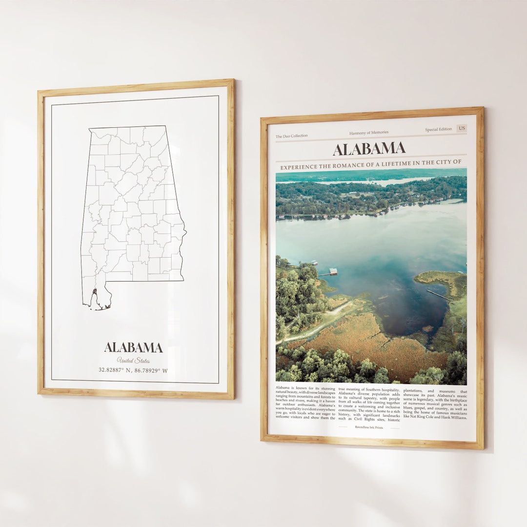 Buy Alabama State Prints Set of 2, Alabama Map, Alabama Poster Photo ...