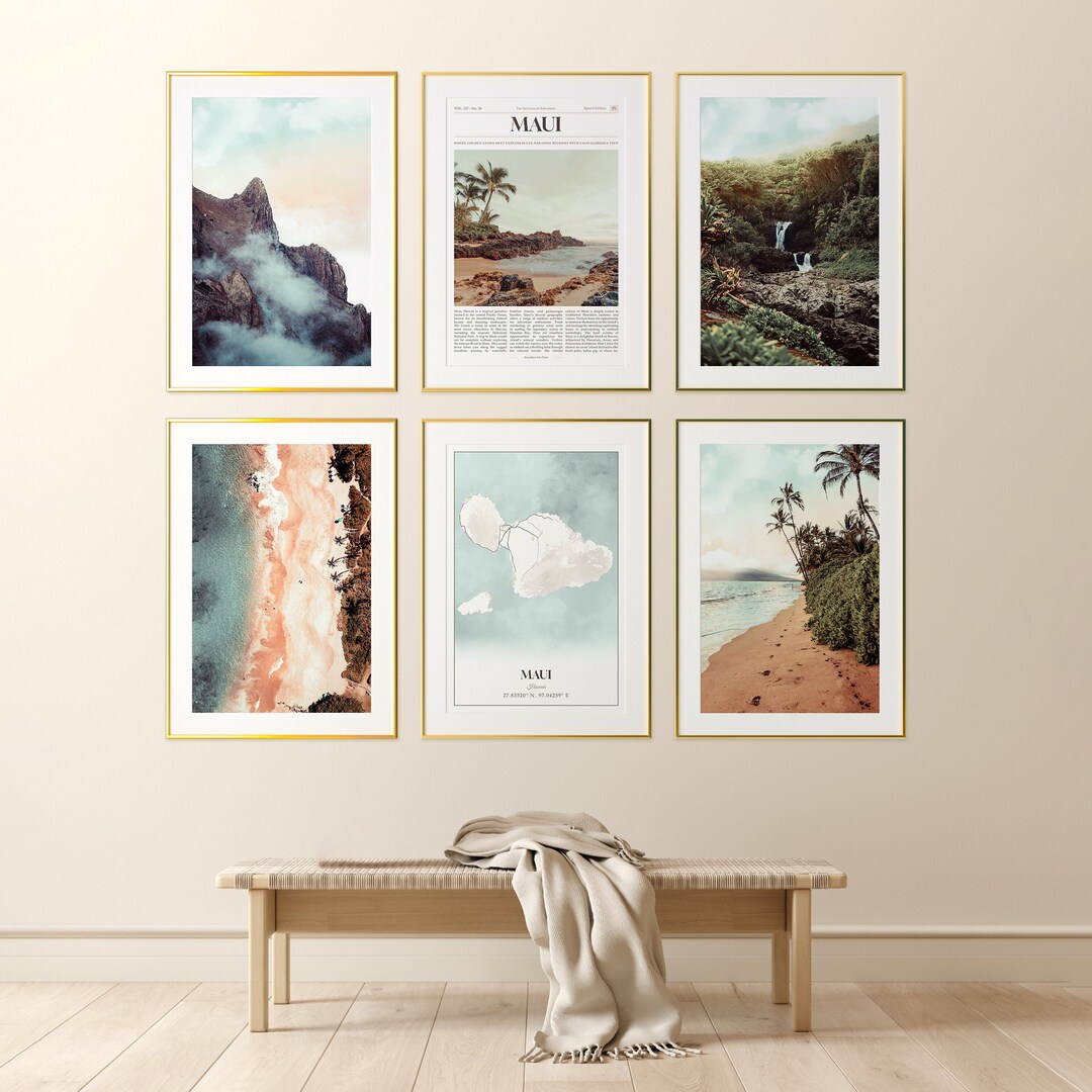 Maui City Prints Set of 6, Maui Poster Photos, Maui Map, Maui Wall Art ...