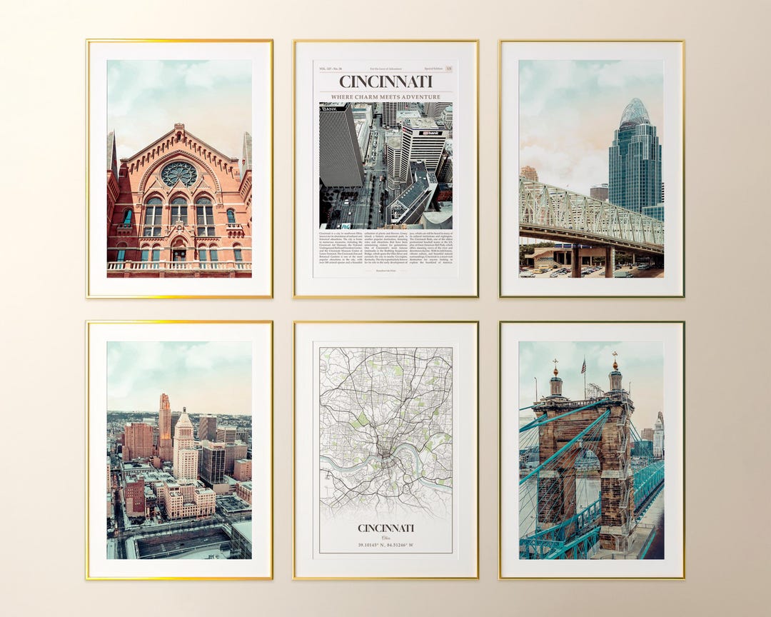 Cincinnati Prints Set of 6, Cincinnati Poster Photos, Cincinnati Map ...
