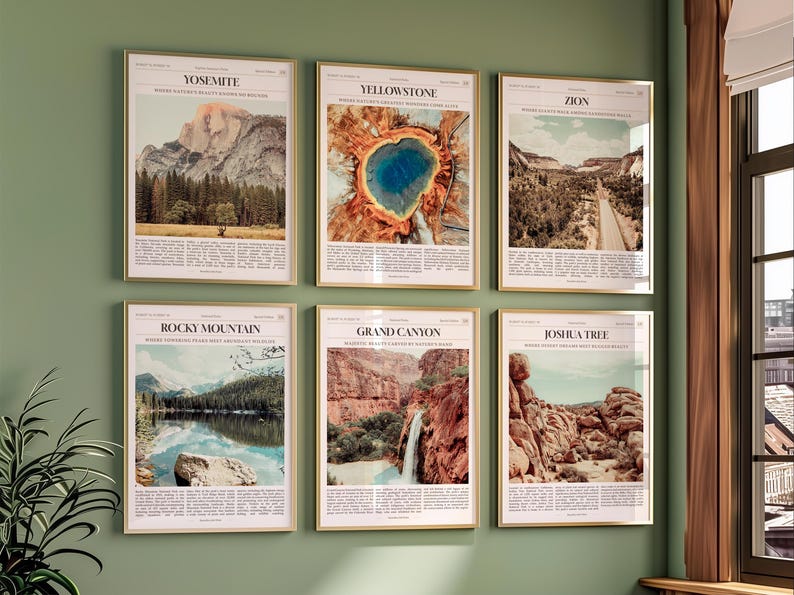 US National Parks Poster Prints Set of 6, Yosemite, Yellowstone, Zion ...