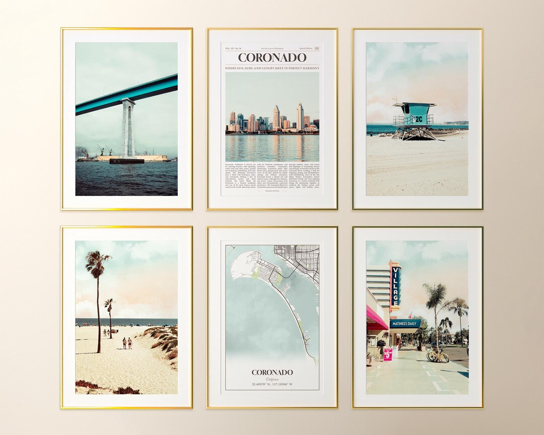 Coronado Prints Set of 6, Coronado Poster Photos, Coronado Map ...