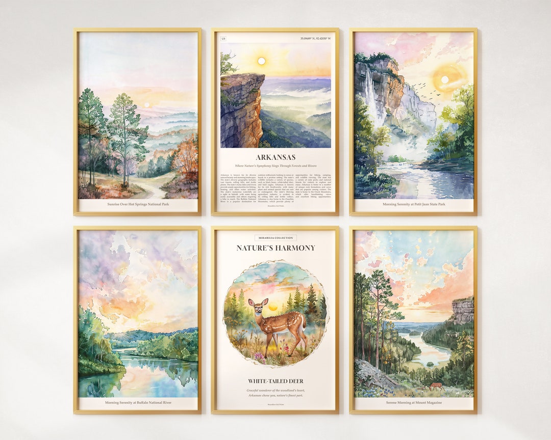 Watercolor Arkansas Prints Set of 6, Colorful Arkansas Posters ...