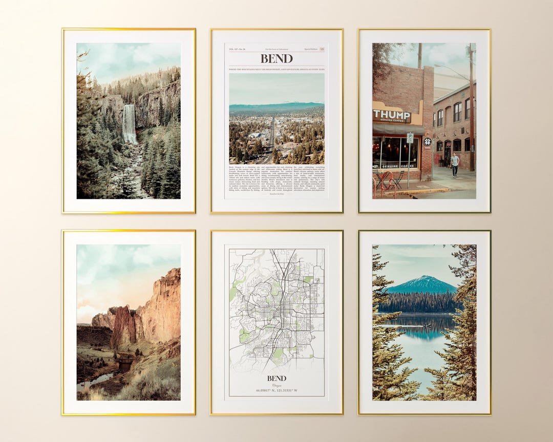Bend City Prints Set of 6, Bend Poster Photos, Bend Map, Bend Wall Art ...