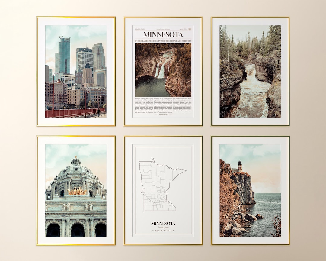 Minnesota State Prints Set of 6, Minnesota Poster Photos, Minnesota Map ...