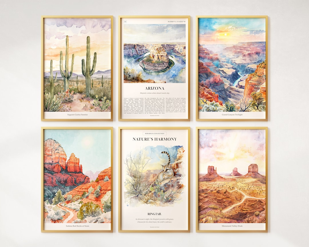 Watercolor Arizona Prints Set of 6, Colorful Arizona Posters, Ringtail ...