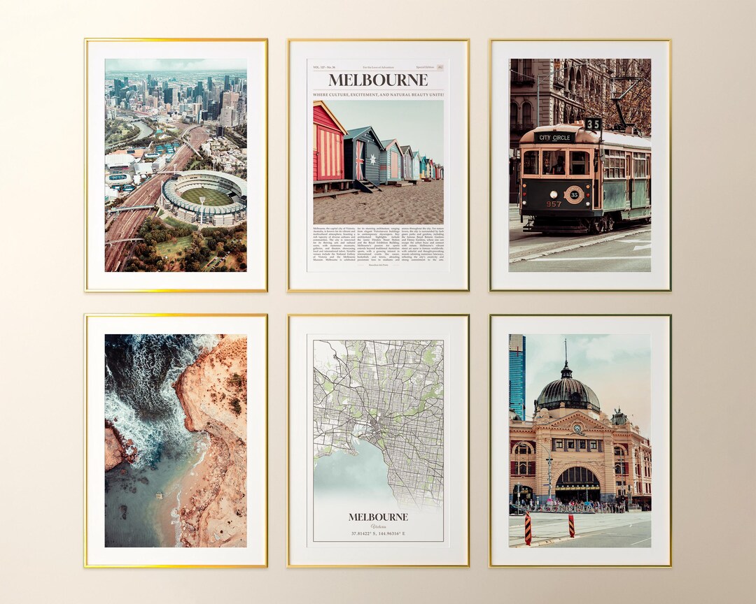 Melbourne Prints Set of 6, Melbourne Poster Photos, Melbourne Map ...