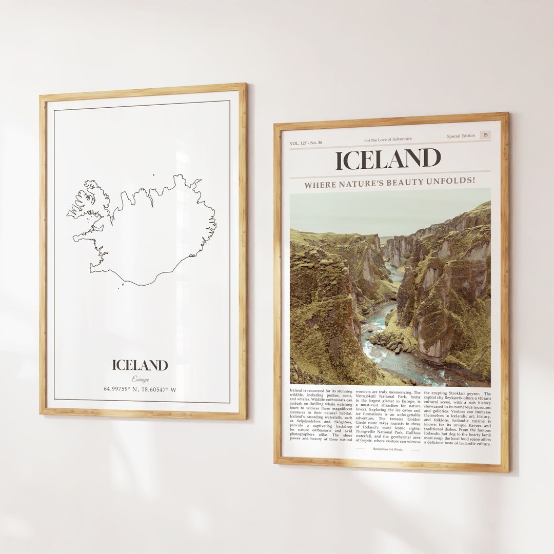 Iceland Prints Set of 2, Iceland Map, Iceland Poster Photo, Iceland ...