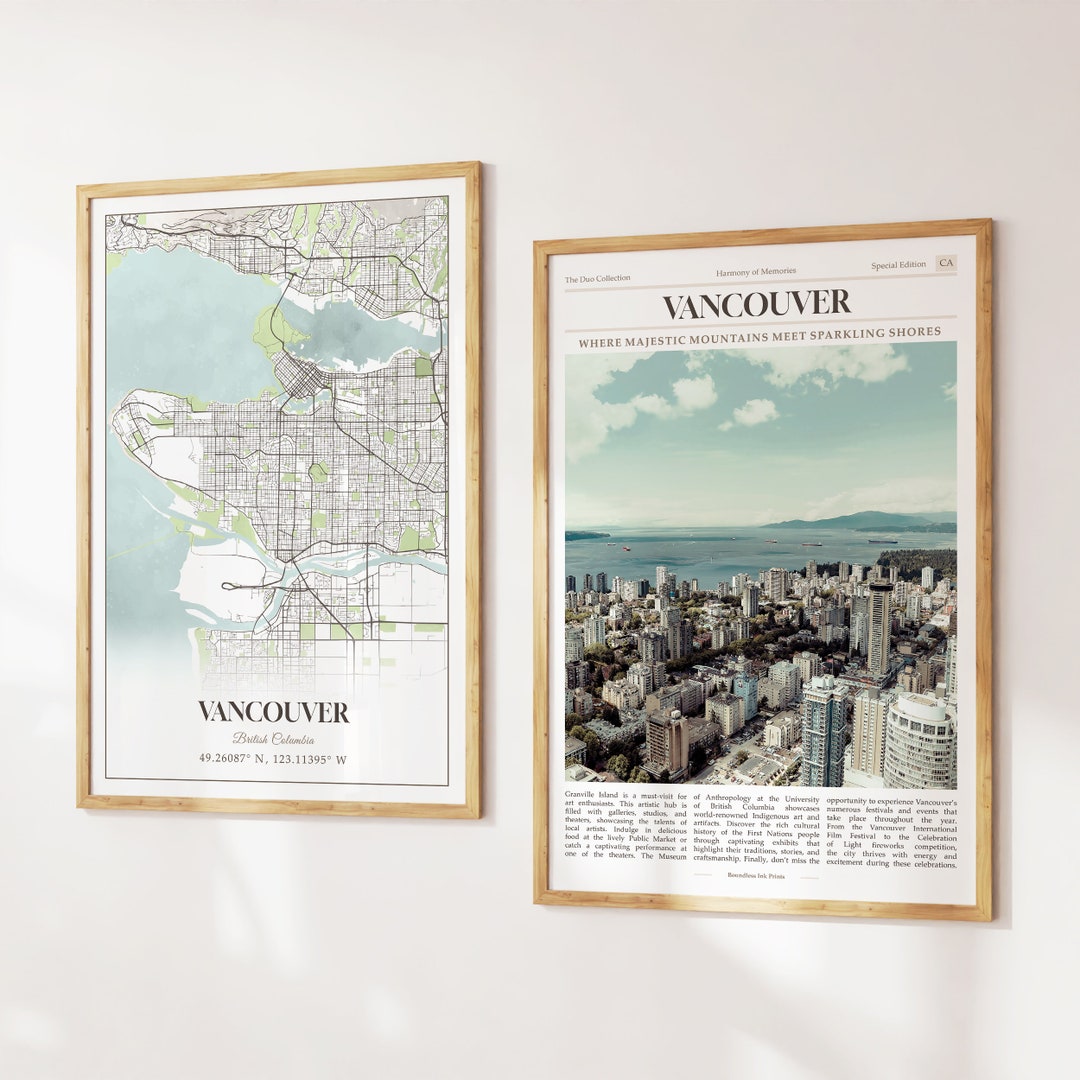 Vancouver City Prints Set of 2, Vancouver Map, Vancouver Poster Photo ...